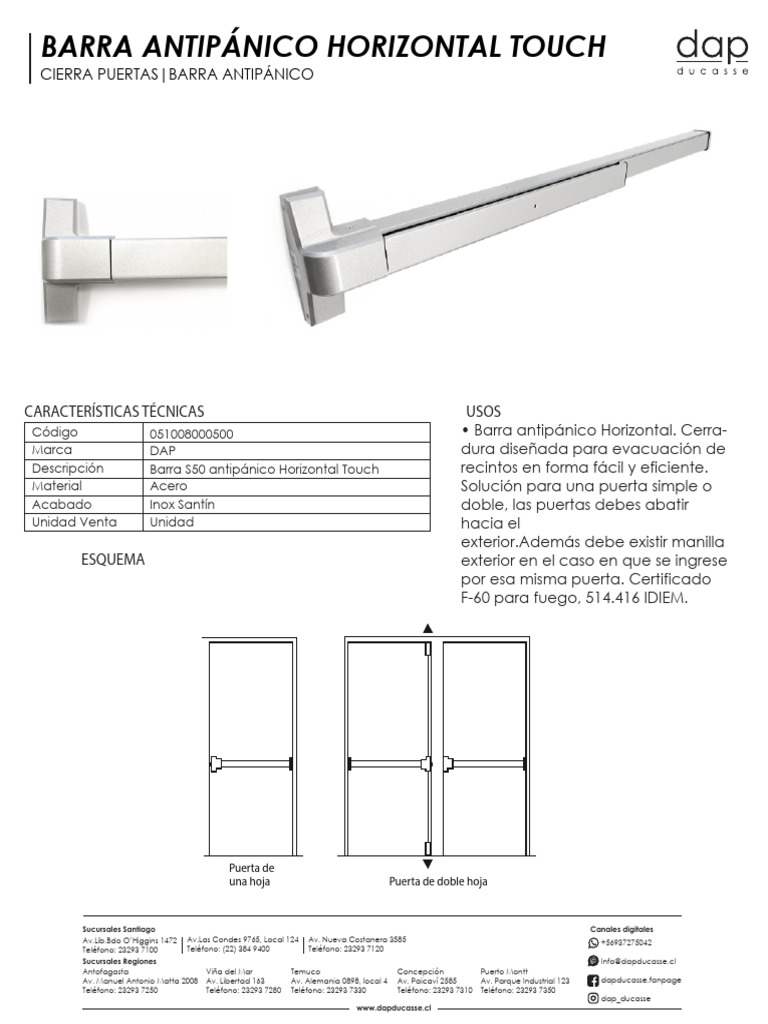 Barra Antipánico Horizontal Touch DAP | PDF