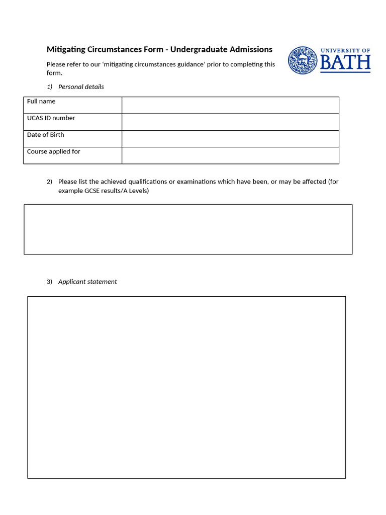 Mitigating Circumstances Form For Applicants | PDF