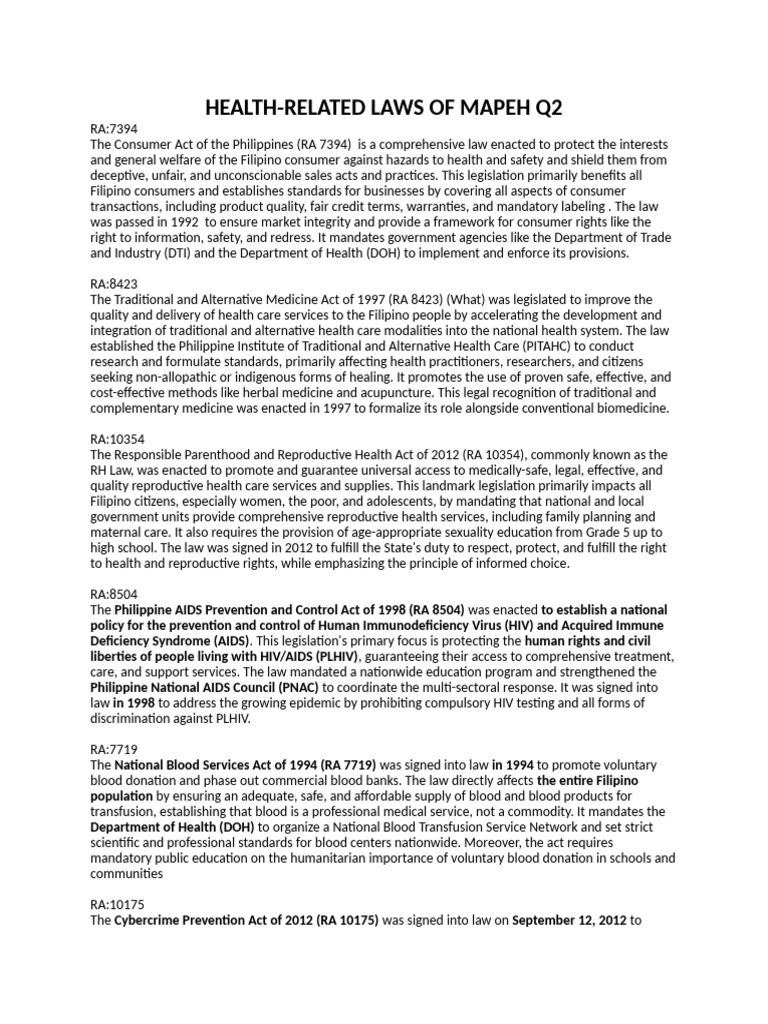 Health-Related Laws of Mapeh Q2 | PDF | Cybercrime | Hiv/Aids