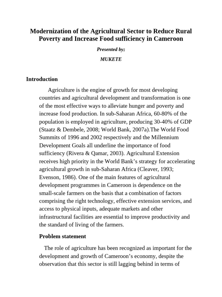 Modernization of the Agricultural Sector to Reduce Rural Poverty and ...