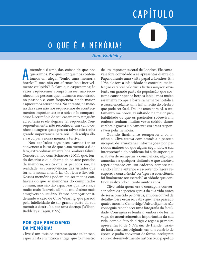 O Que e Memoria Alan Baddeley | PDF | Memória | Psicologia