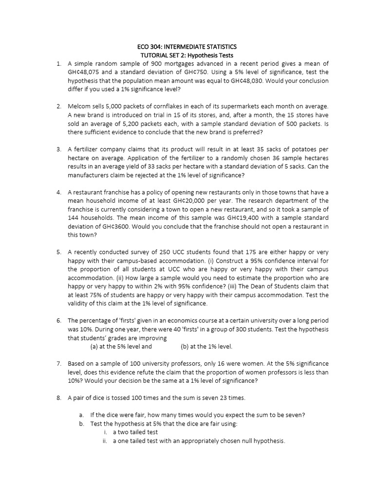 Tutorial Set 2 Hypothesis Testing | PDF | Statistical Significance ...
