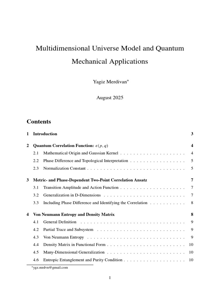 Multidimensional Quantum Mechanics Model | PDF | Quantum Entanglement ...