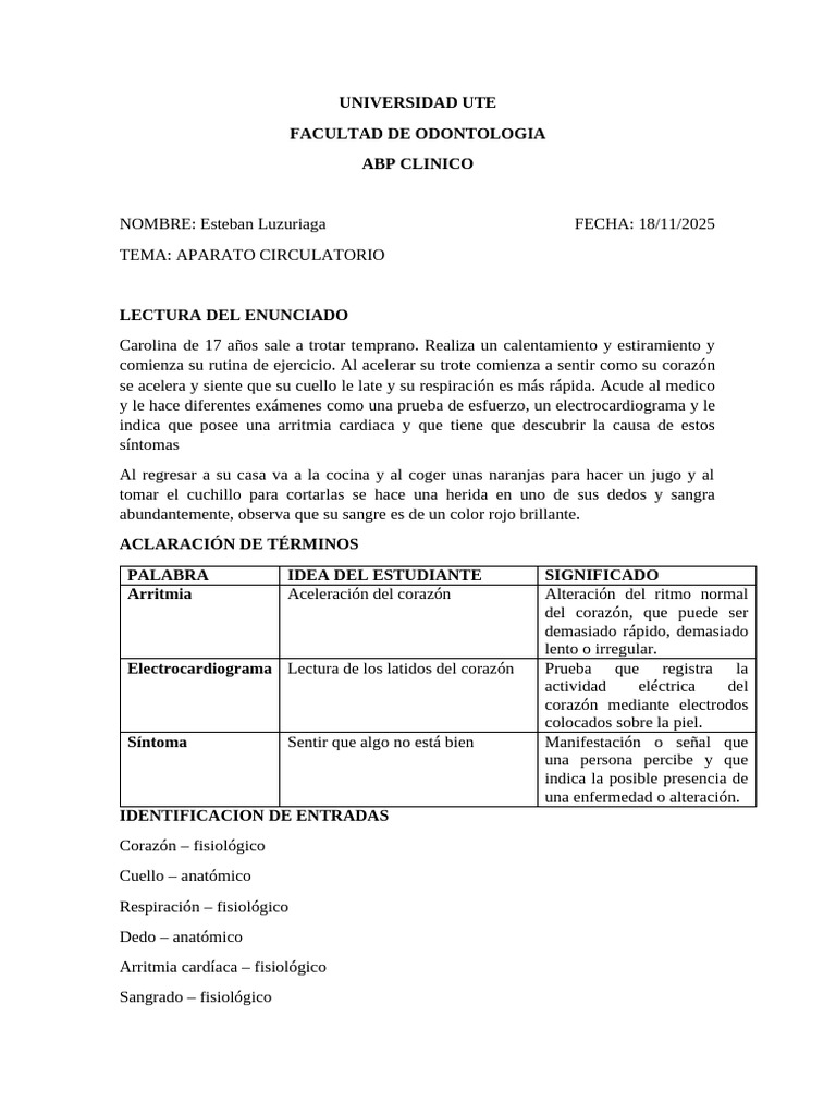 Caso Abp Clinico Esteban | PDF | Corazón | Artería