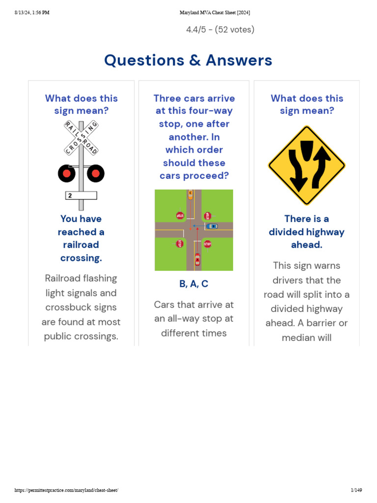 Maryland MVA Cheat Sheet (2024) | PDF | Traffic | Intersection (Road)