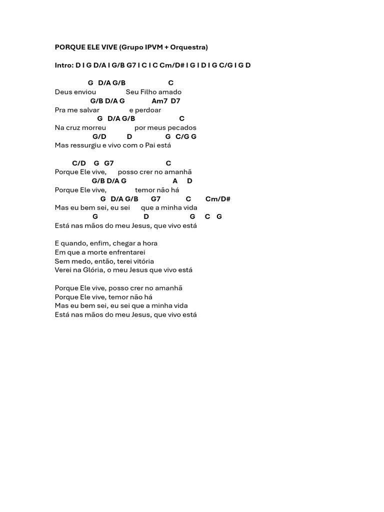 Letra da Música "Porque Ele Vive" | PDF