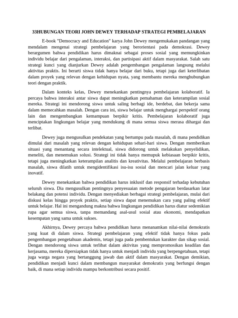 Teori Dewey dan Strategi Pembelajaran | PDF