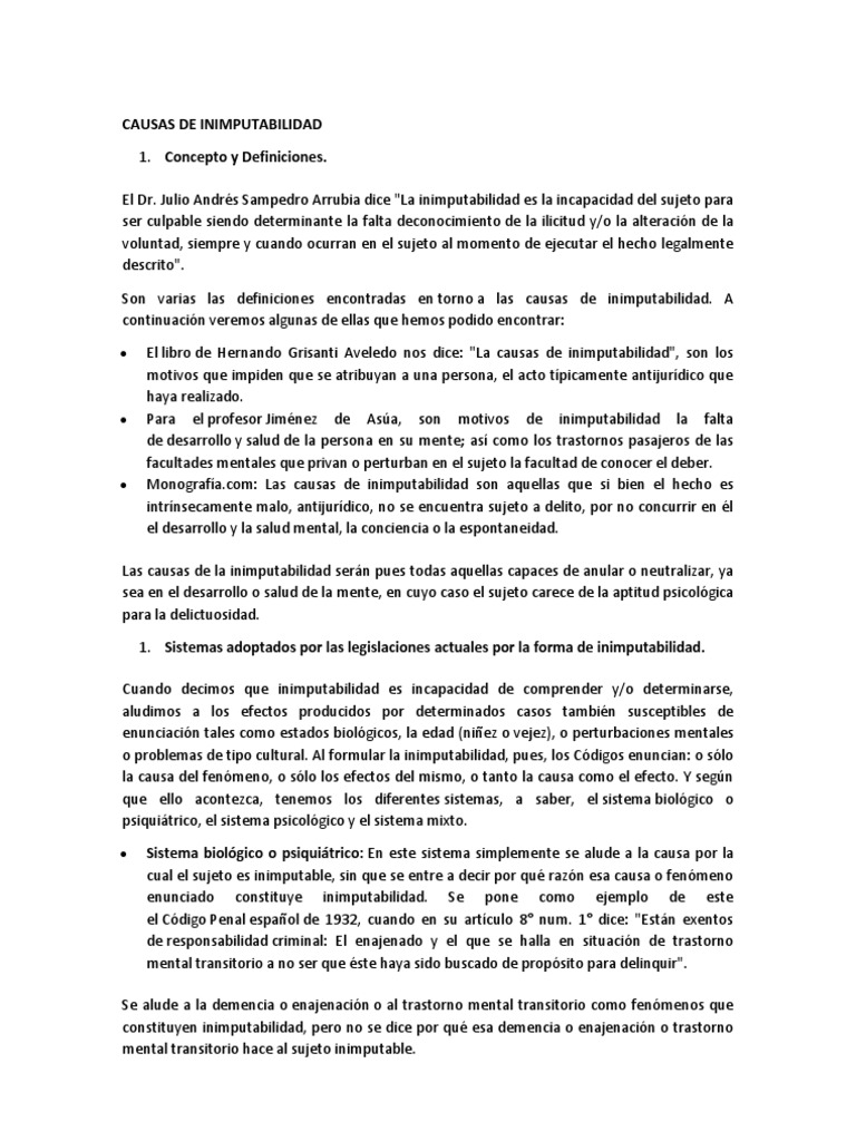 Causas de Inimputabilidad | PDF | Intención (Derecho Penal) | Delito