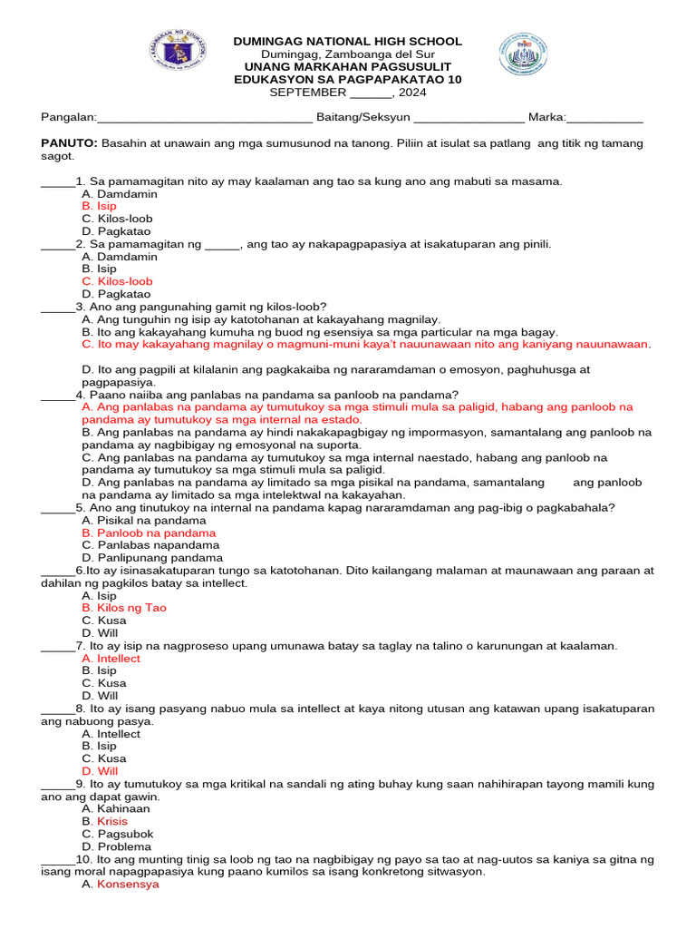 Esp10 1st Quarter Exam Final (1) | PDF