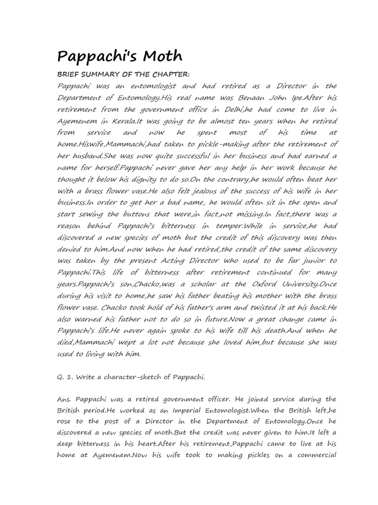 Pappachi's Moth: Character Analysis and Themes | PDF