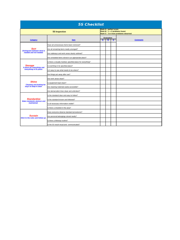 5S Checklist | PDF