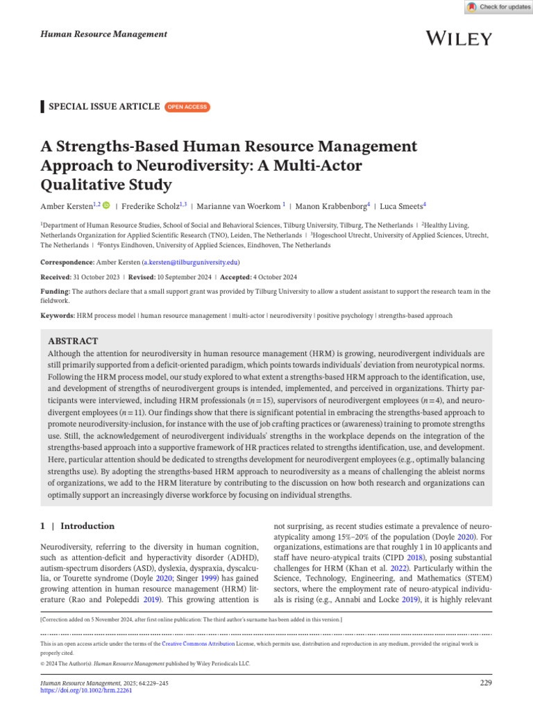 Human Resource Management - 2024 - Kersten - A Strengths%E2%80%90Based ...