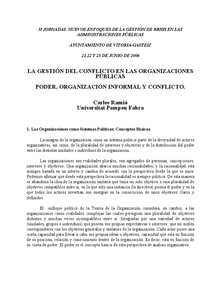 Poder en Las Organizaciones - 1 PDF | PDF | Conflicto (proceso) | Toma ...