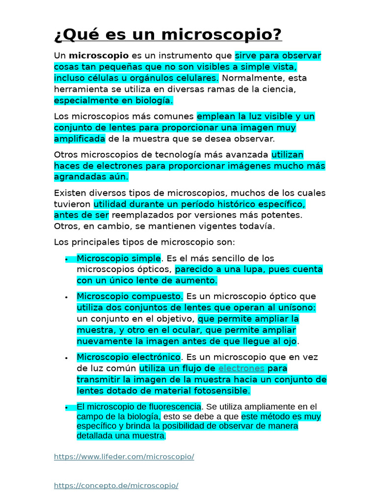 Tipos y usos del microscopio en ciencia | PDF | Microscopio | Biología