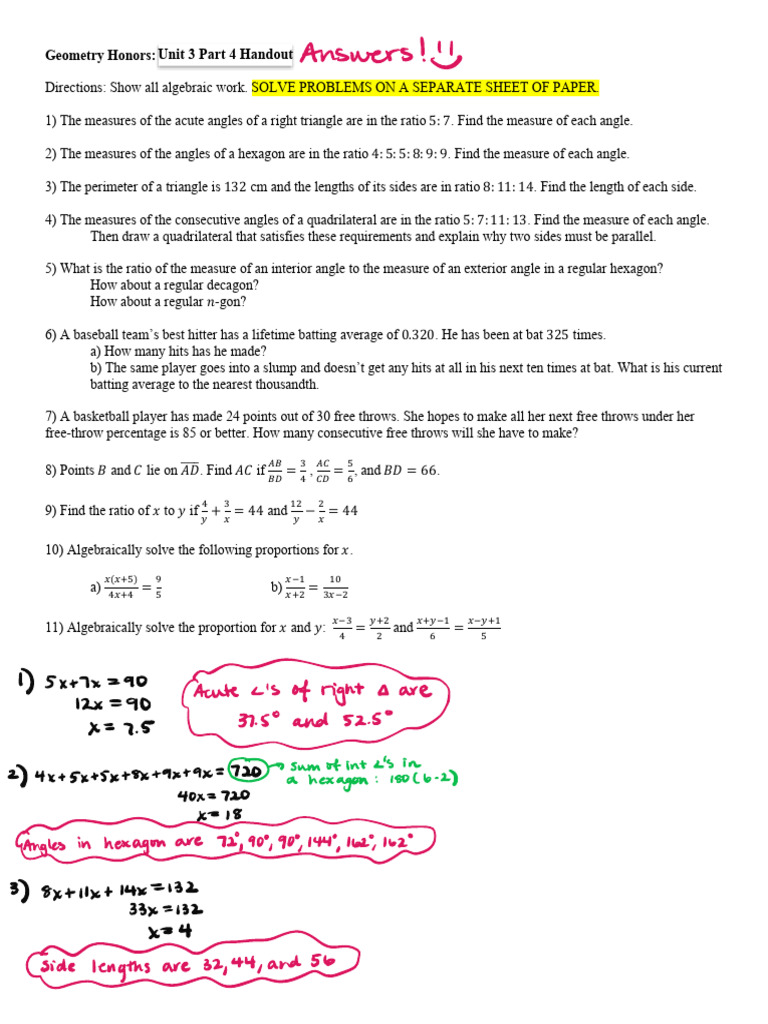 Geo Honors Unit 3 Part 4 Handout Answers | PDF | Triangle | Batting ...
