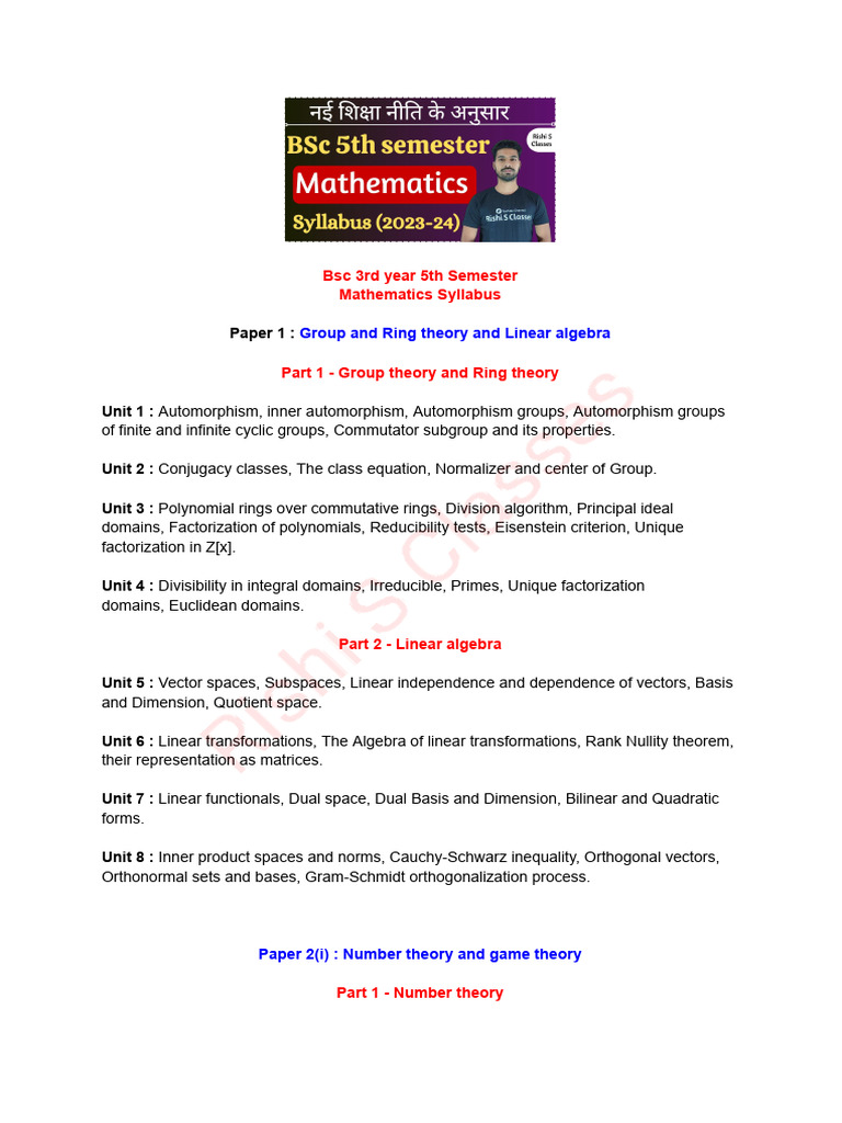 BSc 5th Semester Mathematics Syllabus | PDF | Tensor | Group (Mathematics)