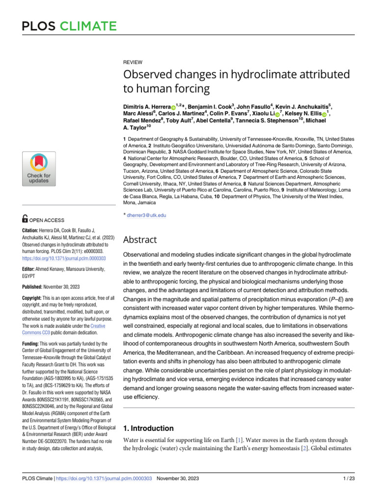 Observed Changes in Hydroclimate Attributed To Hum | PDF | Drought ...
