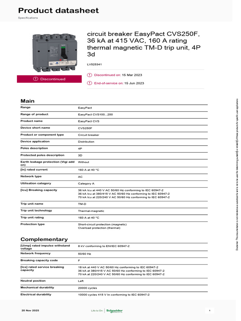 Schneider Electric EasyPact-CVS LV525341 | PDF | Alternating Current ...