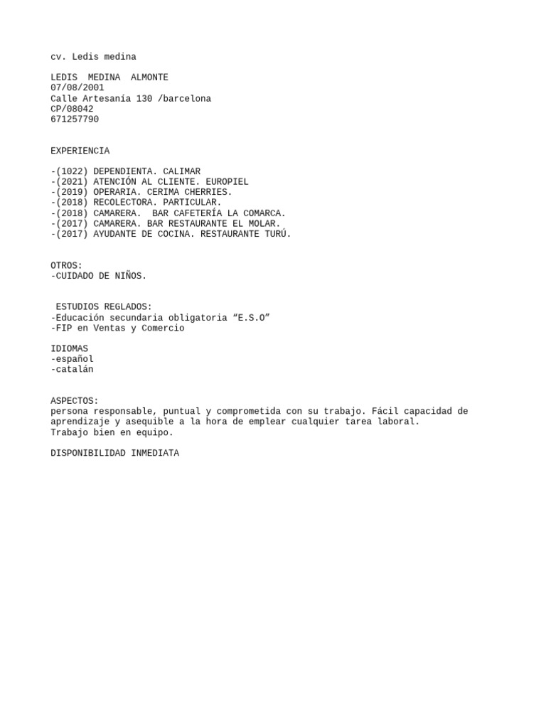 Cv. Ledis Medina | PDF