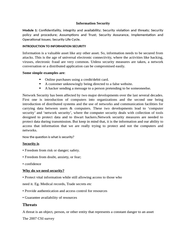 IS Notes | PDF | Security | Computer Security