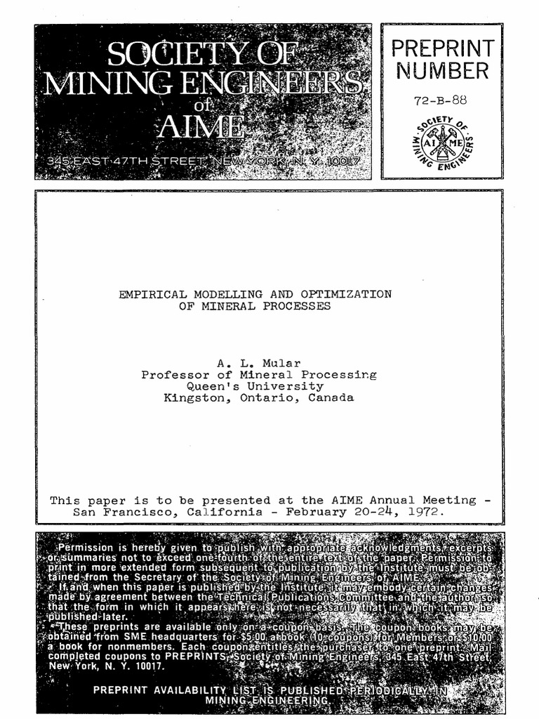 Mineral Process Modeling & Optimization | PDF | Variance | Equations