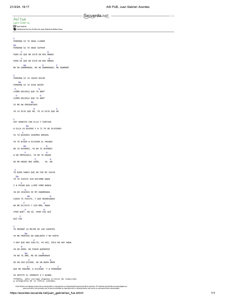 ASI FUE, Juan Gabriel - Acordes | PDF