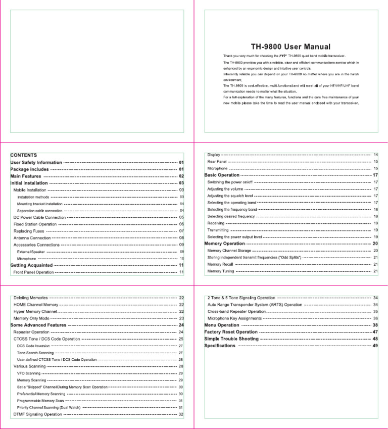 Tyt TH 9800 User Manual | PDF