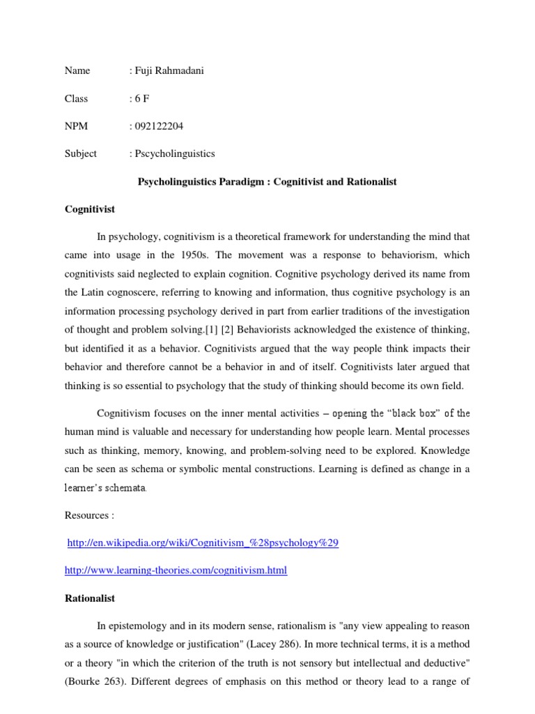 Cognitivist and Rationalist Paradigms | PDF | Rationalism | Epistemology
