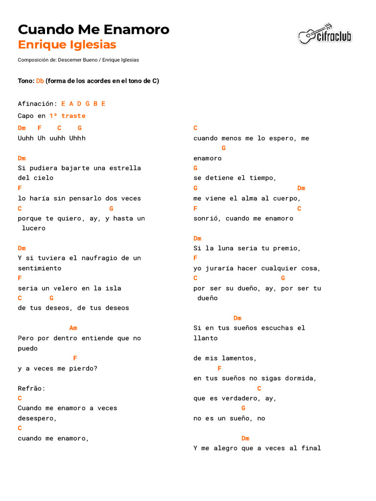 Cifra Club - Enrique Iglesias - Cuando Me Enamoro | PDF