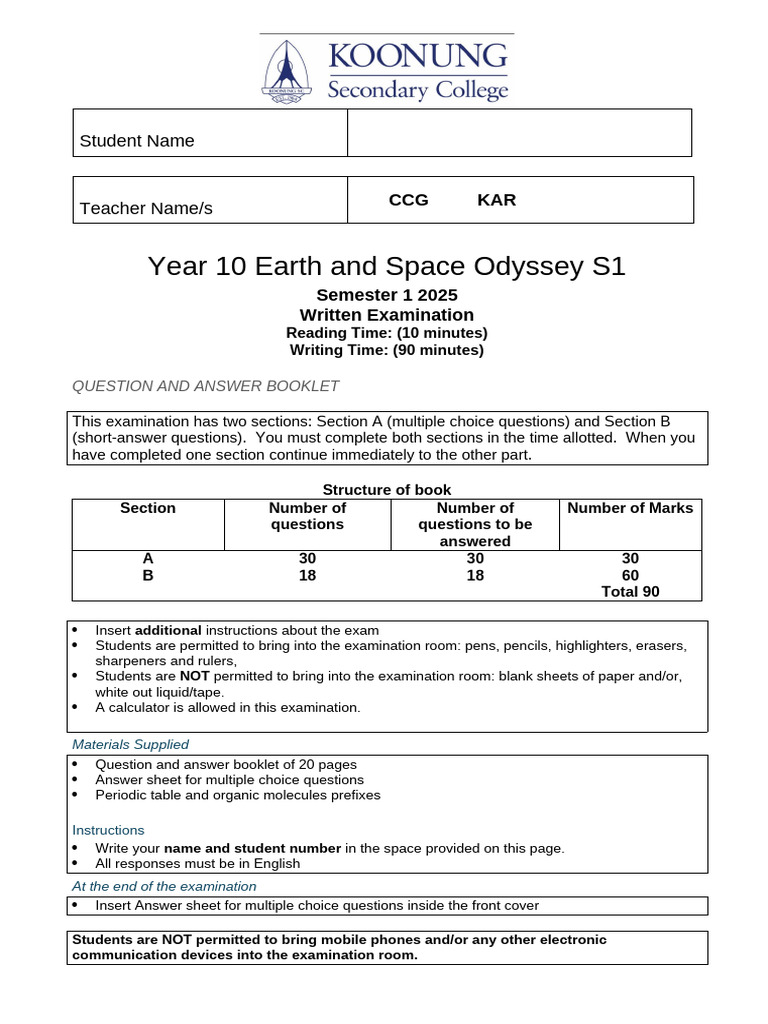 2025 Earth and Space S1 Practice Exam | PDF | Redshift | Atmosphere Of ...