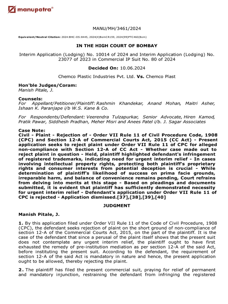 Chemco Plastic Industries PVT LTD Vs Chemco Plast ...