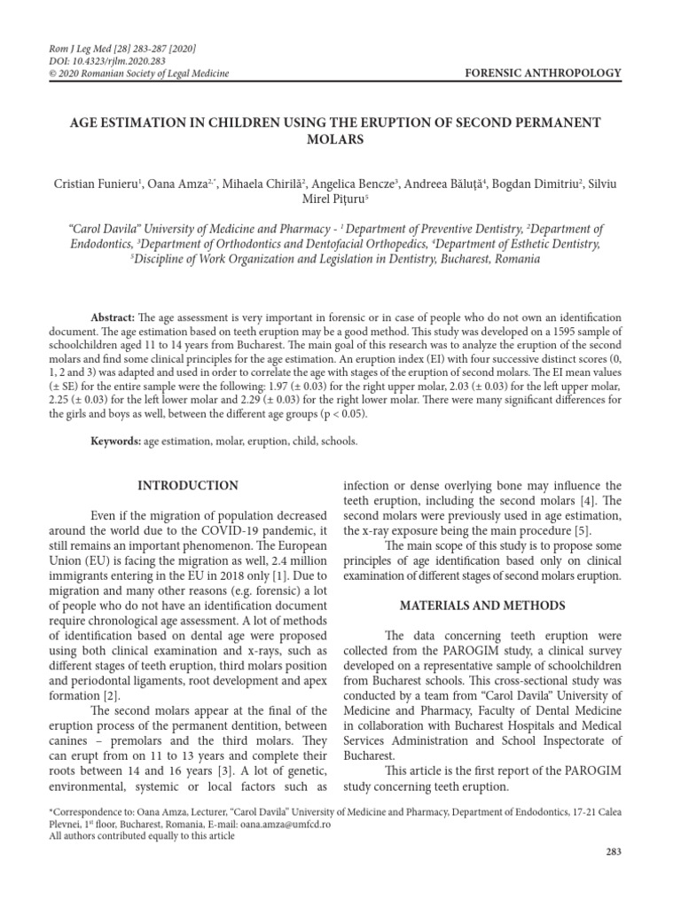 Age Estimation via Second Molars Eruption | PDF | Medical Specialties ...