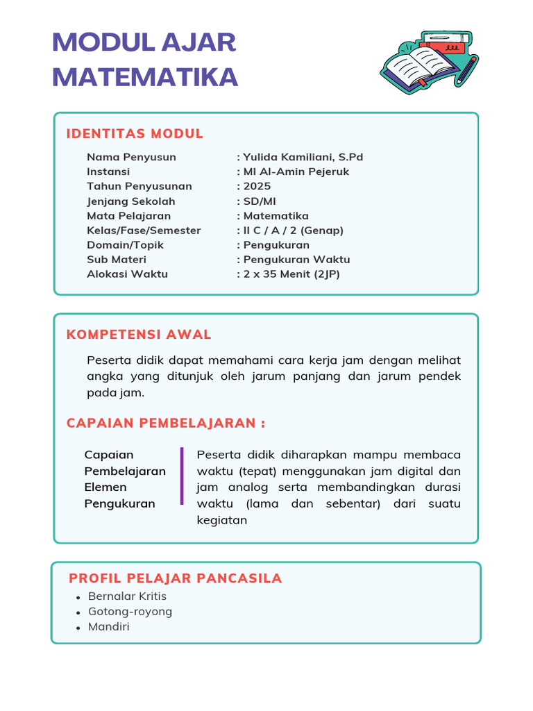 Modul Ajar Pengukuran Waktu SD/MI | PDF