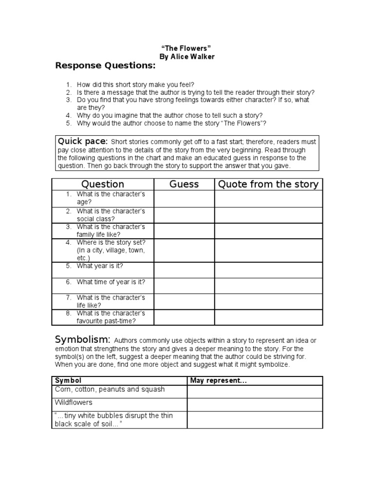 ENG1D - The Flowers Worksheet | PDF