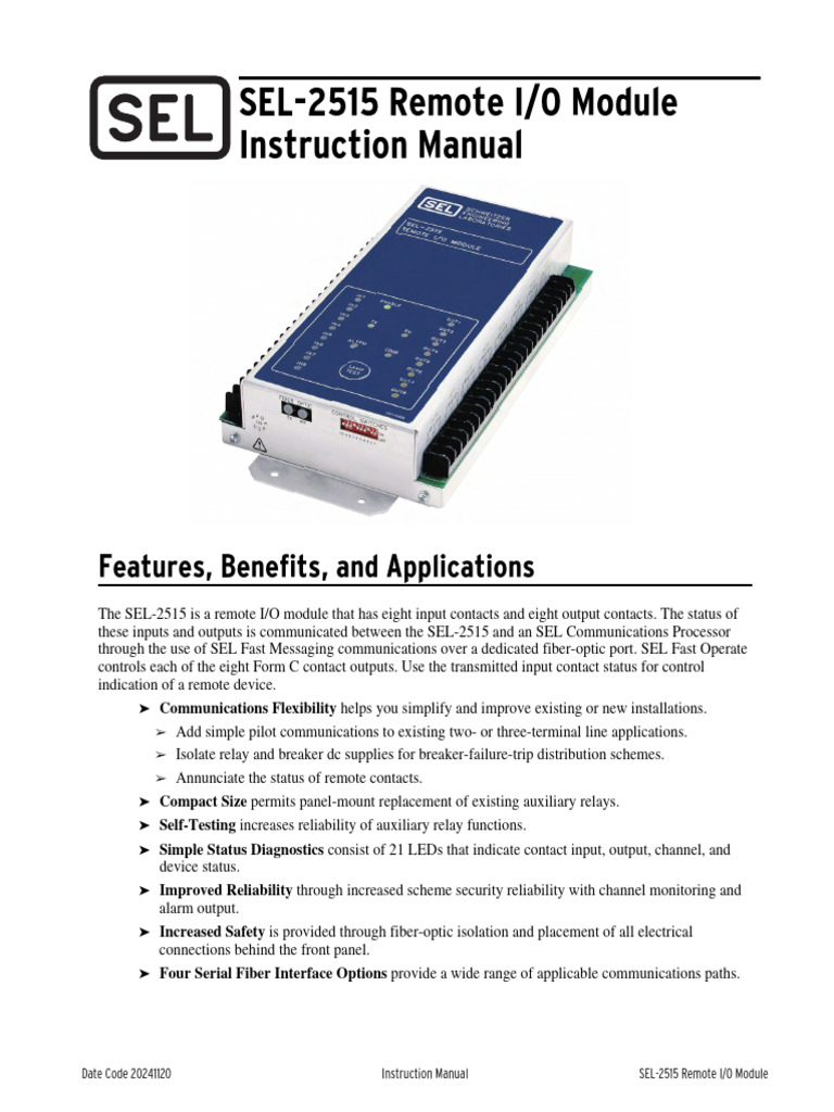 SEL-2515 2024-11-20 Instruction Manual | PDF | Programmable Logic Controller | Input/Output