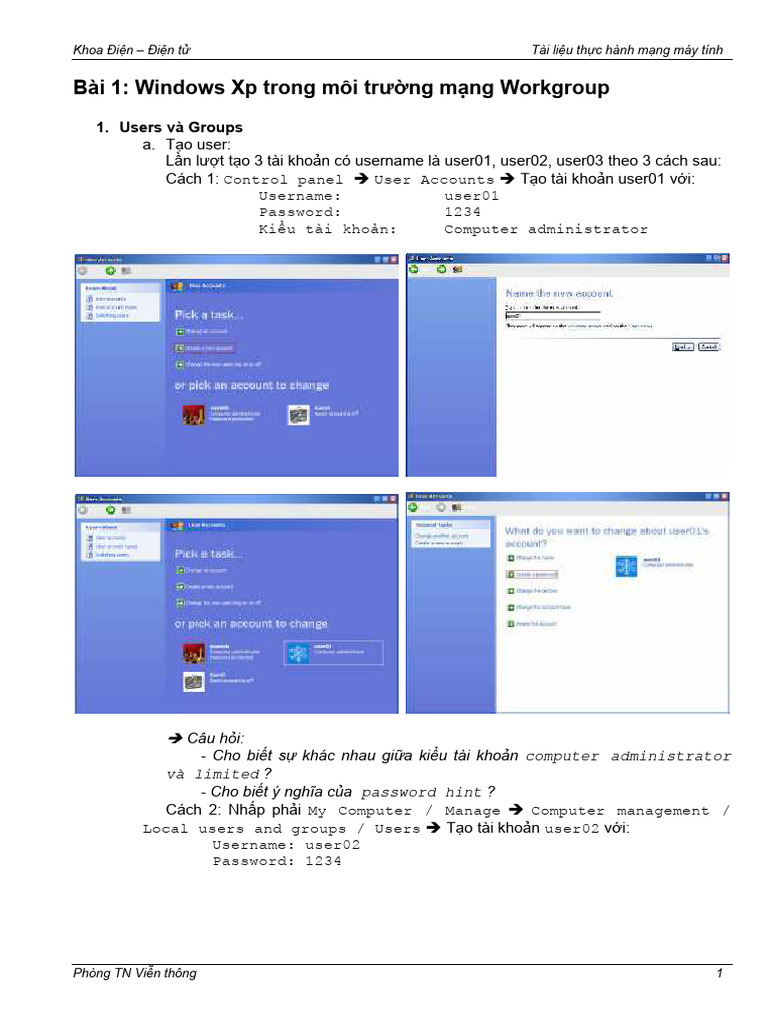 Bài 1: Windows XP Trong Môi TR NGM NG Workgroup | PDF