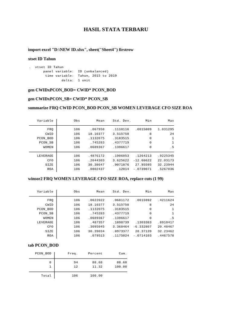 Hasil Stata Terbaru | PDF | Statistical Inference | Statistical Analysis