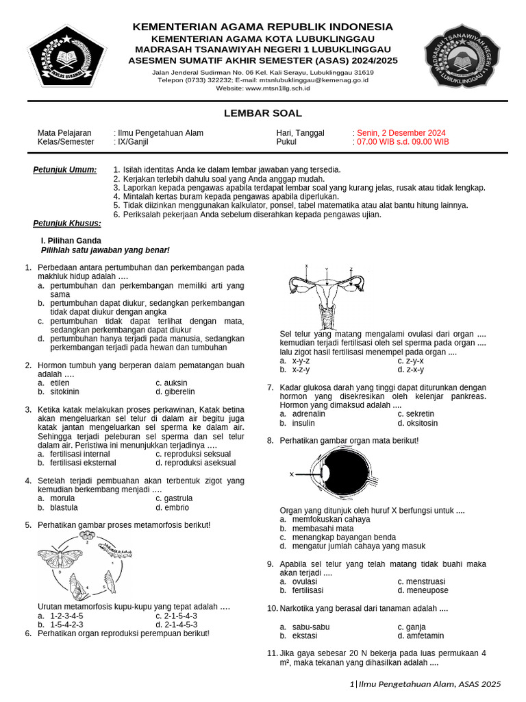 Naskah Soal Asas Ipa KLS Ix 2024 | PDF