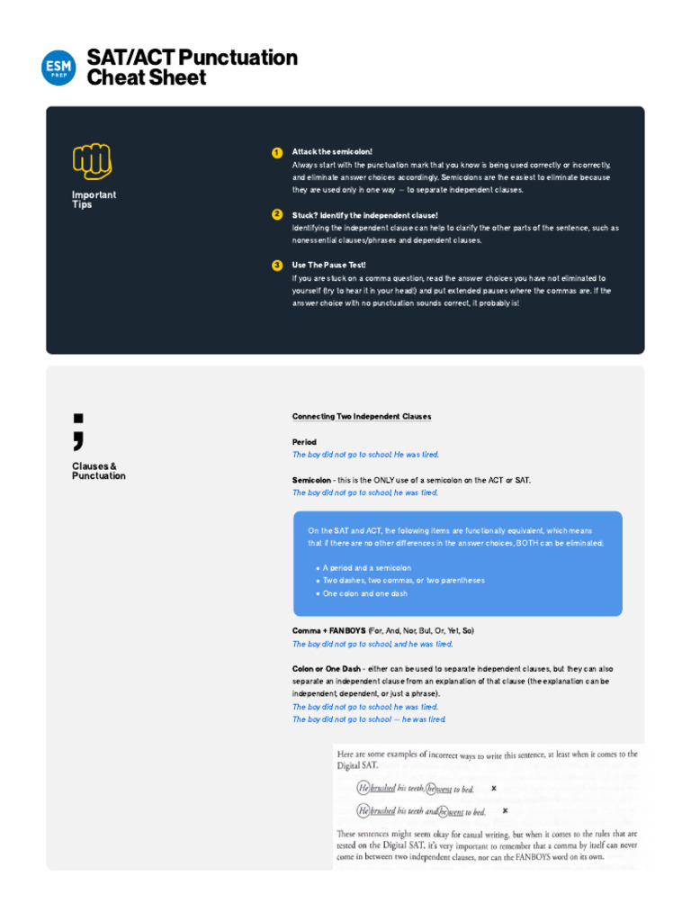 _SAT_ACT Punctuation Cheat Sheet Print | PDF | Comma | Punctuation