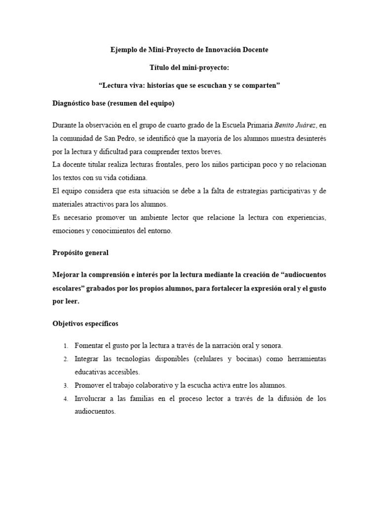 Ejemplo de Mini Proyecto | PDF | Maestros | Aprendizaje