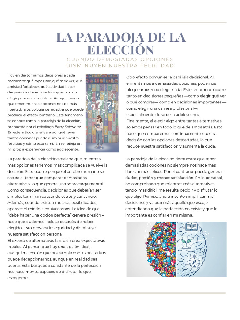 La Paradoja de la Elección y la Felicidad | PDF | Felicidad | Pensamiento