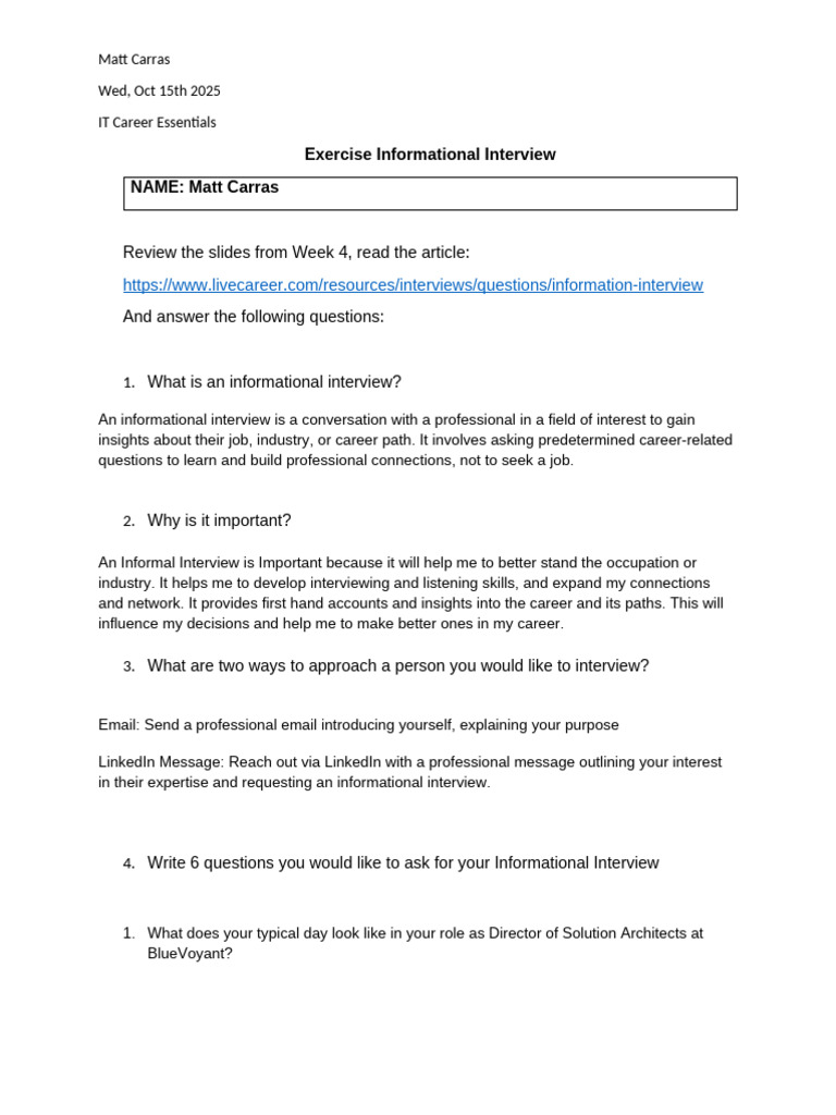 Informational Interview Guide for IT Careers | PDF | Computer Security ...