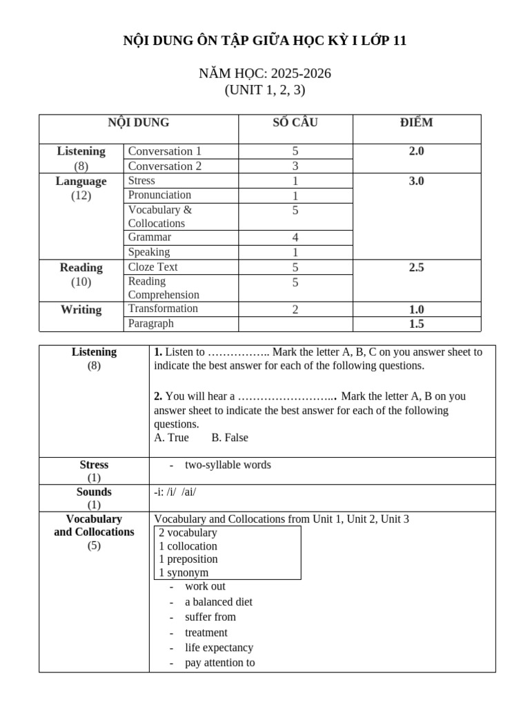 Nội Dung Kiểm Tra Gk1 k11 2025-2026 | PDF | Vocabulary | Linguistic Typology