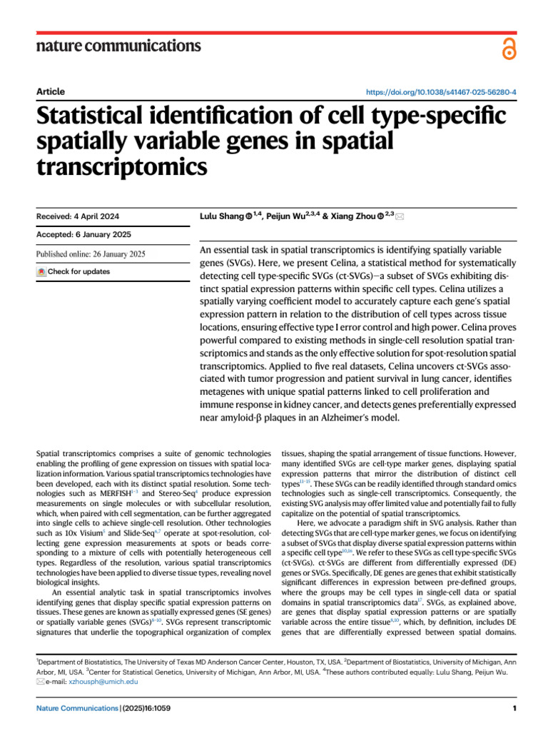 Detecting Cell Type-Specific Genes in Spatial Transcriptomics | PDF ...