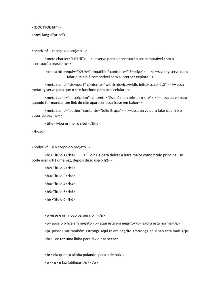 Estrutura Básica de um Site HTML | PDF