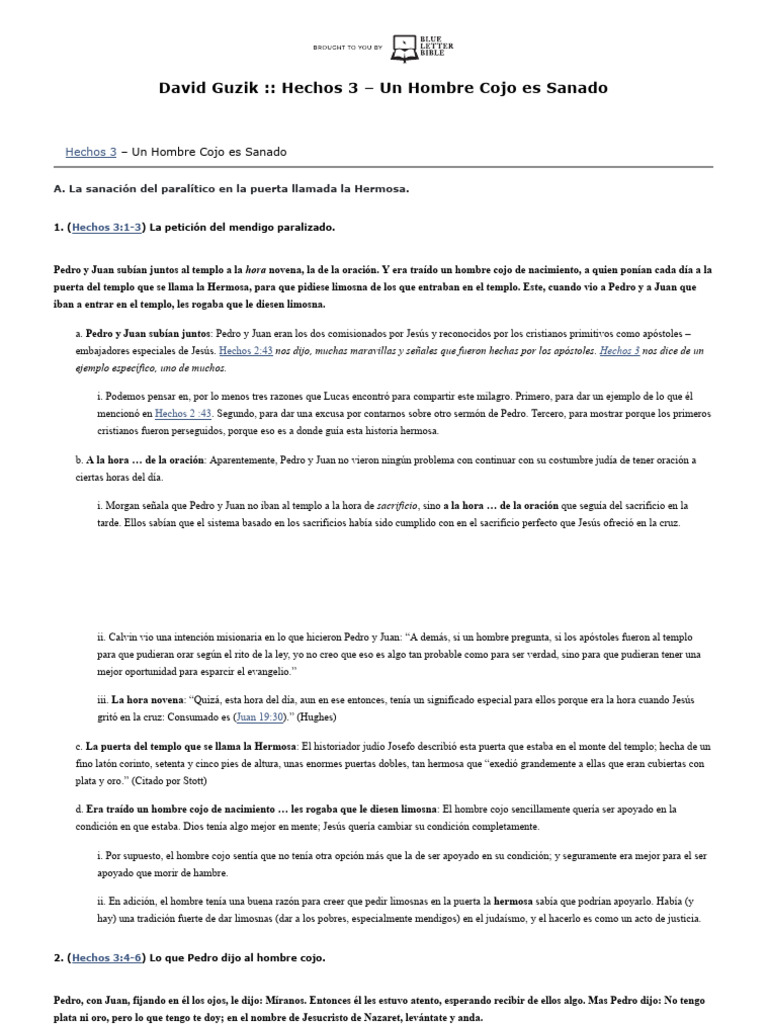 Hechos 3 - Un Hombre Cojo Es Sanado by David Guzik | PDF | Jesús | San ...