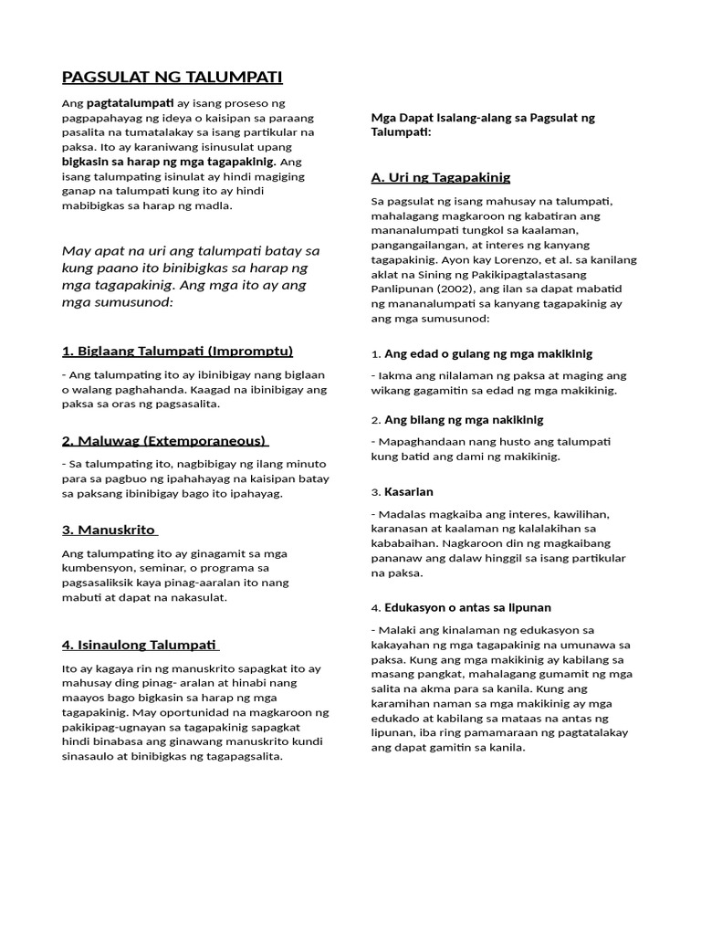 Pagsulat NG Talumpati | PDF