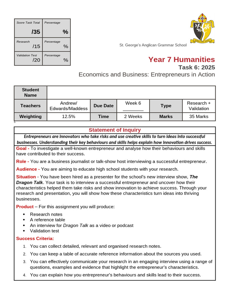 Task 6 - Entrepreneurs (2025) | PDF | Entrepreneurship | Risk