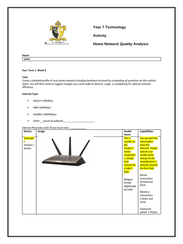 7TEC Activity - Home Network Analysis (1) | PDF | Computer Network | Computer Science