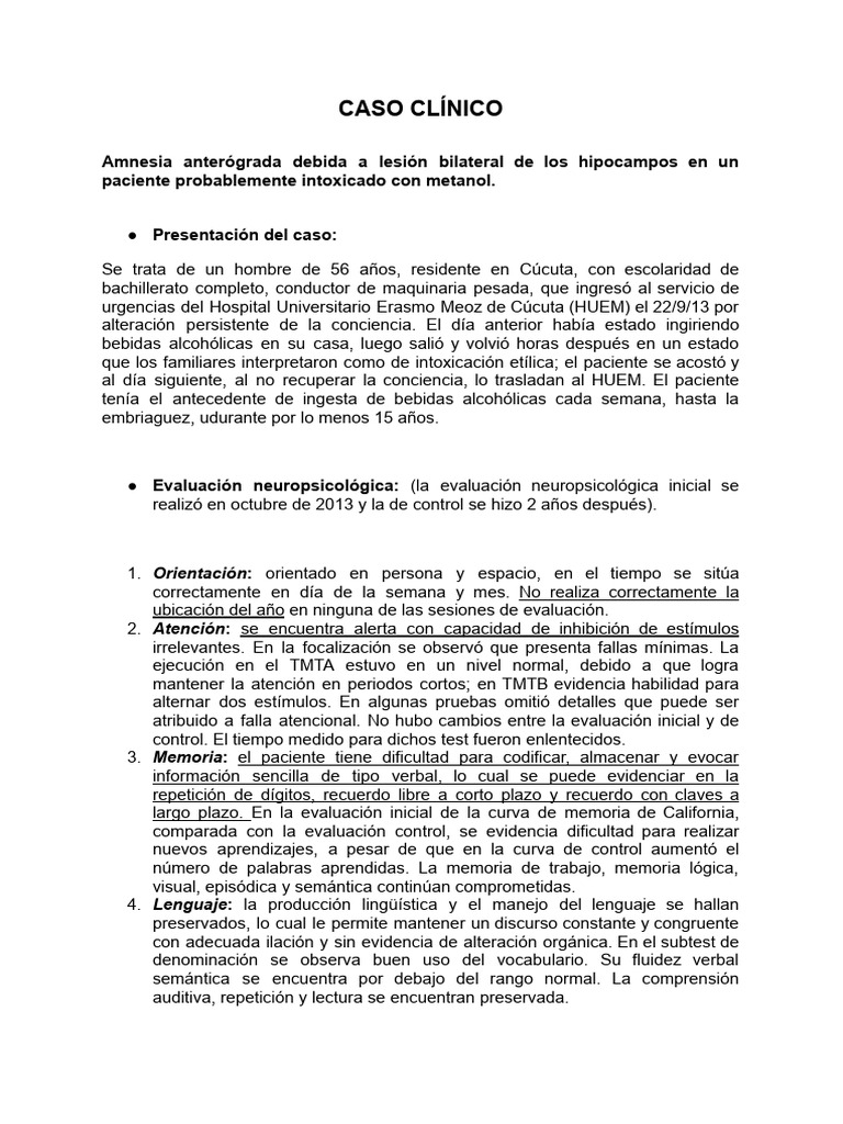 Caso de Amnesia Subir 2 | PDF | Memoria | Amnesia